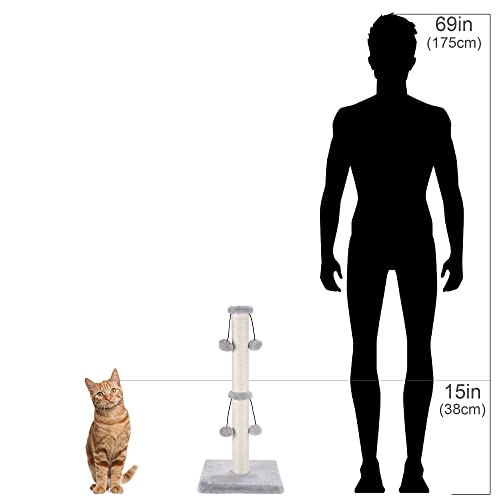 Dimaka Cat Scratching Post, Natural Sisal Rope Claw Scratcher Post with 4 Hanging Toy Balls for Indoor Cats and Kittens (25 inches for Kittens, Grey)