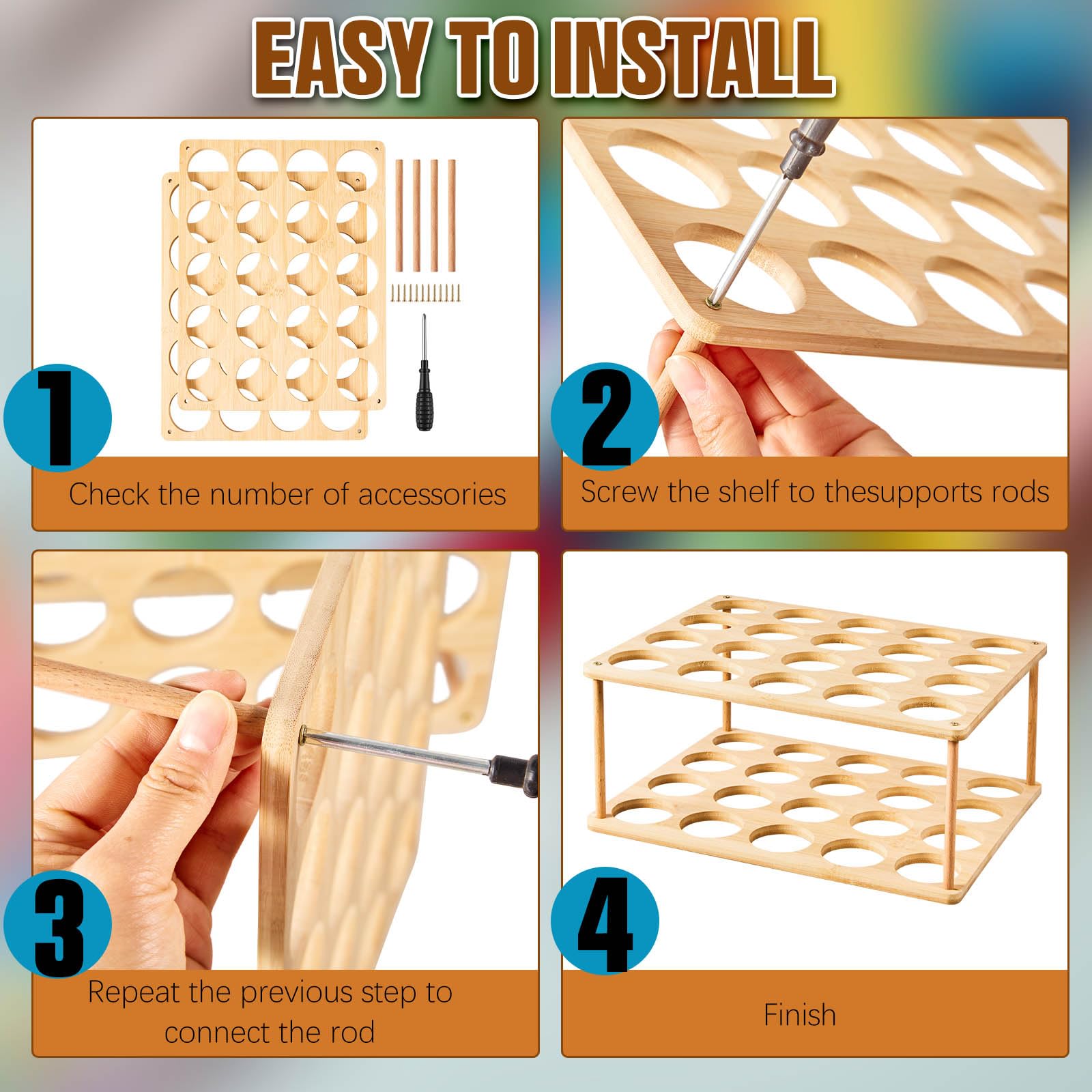 Sintuff 4 Pack Vinyl Roll Holder 80 Holes Bamboo Vinyl Storage Rack Easy to Assemble Vinyl Roll Storage Organizer for Craft Paper Roll Holder Craft Room