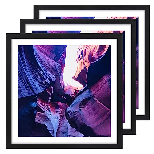 TWING Picture Frames 12x12 Set of 3, Black Large Gallery Wall Frame Set Display Photos 8 x 8 with Mat or 12 x 12 without Mat Wall Mounting Composite Wood