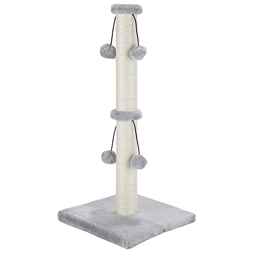Dimaka Cat Scratching Post, Natural Sisal Rope Claw Scratcher Post with 4 Hanging Toy Balls for Indoor Cats and Kittens (25 inches for Kittens, Grey)
