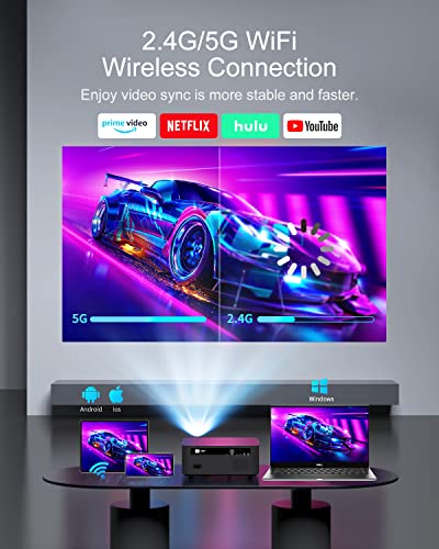 1080P Full HD Projector, 15000 Lumens Portable Movie Projector, FunFlix 300" WiFi Projector Bluetooth Projector, Home Theater Video Projector Compatible with HDMI, VGA, USB, AV, Laptop, Smartphone