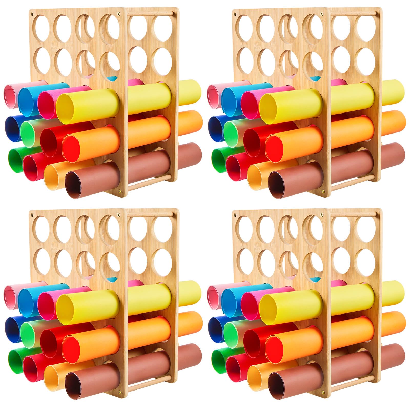 Sintuff 4 Pack Vinyl Roll Holder 80 Holes Bamboo Vinyl Storage Rack Easy to Assemble Vinyl Roll Storage Organizer for Craft Paper Roll Holder Craft Room