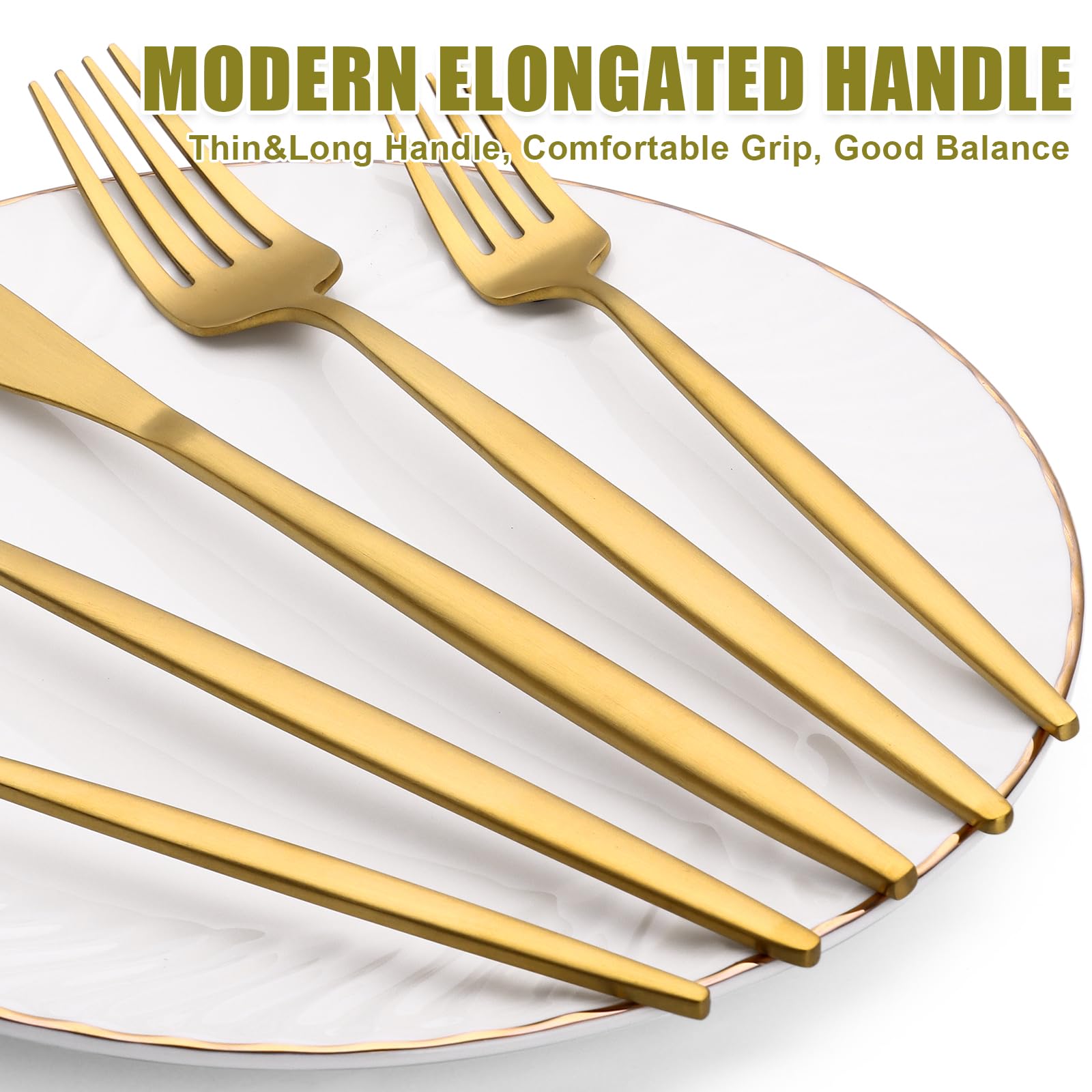 20 Piece Gold Silverware Set for 4, Terlulu Stainless Steel Flatware Set, Gold Cutlery Set Utensils Set, Tableware Include Forks Knives Spoons for Home Kitchen Restaurant Wedding, Satin Finish