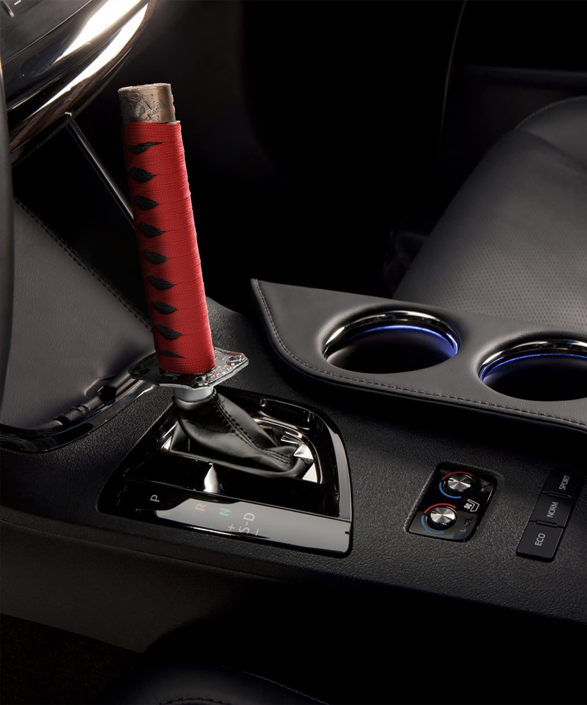SUJADE YAKEFLY Universal Katana Gear Shifter,Gear Shift Knob Sword Shift Knobs,Katana Shift Knob Samurai Sword Gear Shifter with 4 Adapters,Katana Samural Shift Gear Lever (Red&Black)