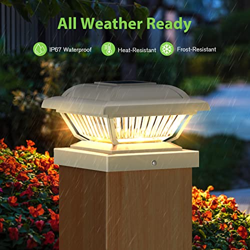 LETMY Solar Outdoor Cap Lights, 4 Pack Solar Powered Fence Post Lights, High Brightness Waterproof for 4x4, 4.5x4.5, 5x5 Posts Fence Deck Patio Garden Decoration