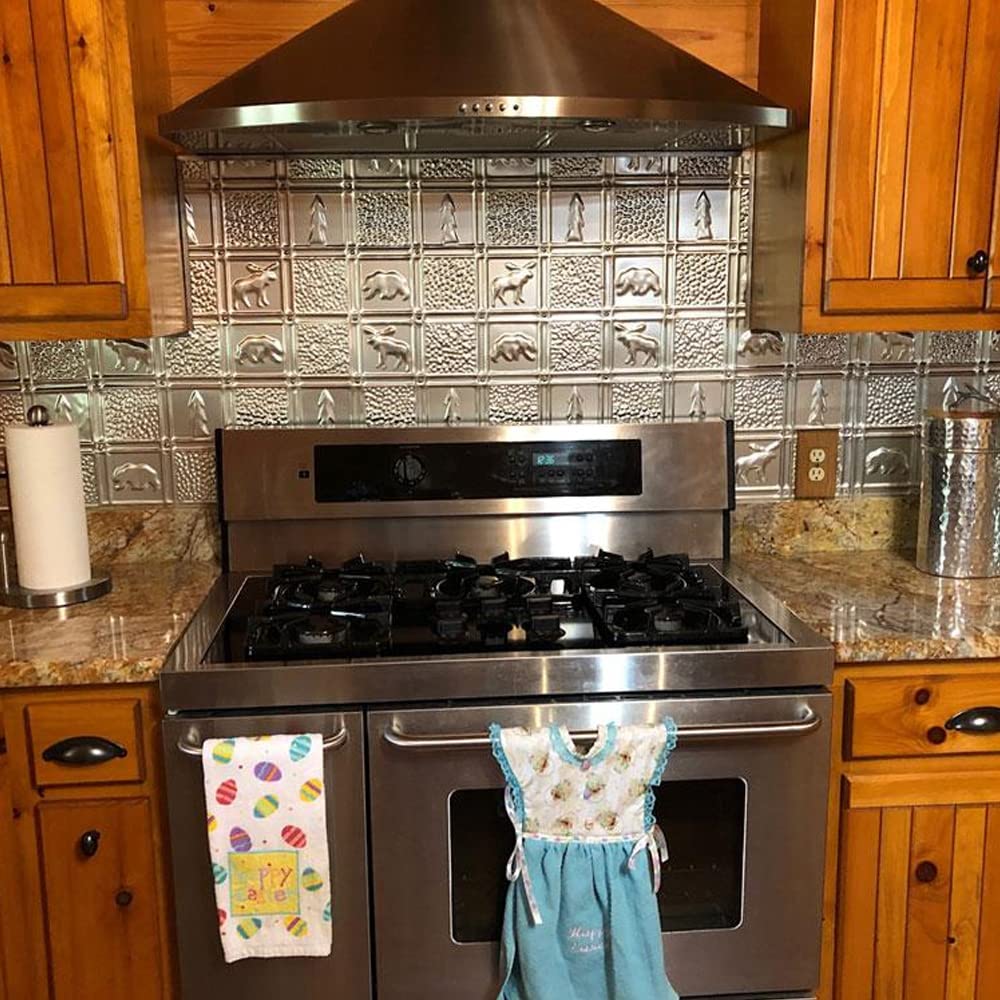Shanko SKPC612 Gwen's Cabin Stamped Metal Nail-up Tin Wall and Backsplash Tile (14 sq. ft), Black, Pack of 6