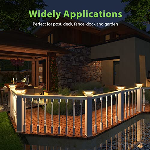 LETMY Solar Outdoor Cap Lights, 4 Pack Solar Powered Fence Post Lights, High Brightness Waterproof for 4x4, 4.5x4.5, 5x5 Posts Fence Deck Patio Garden Decoration