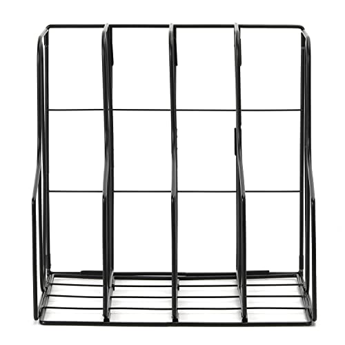 EasyPAG Desk Organizers Metal Desktop Magazine File Holder with 4 Vertical Compartments Rack File Organizer for Office Workspace,Black