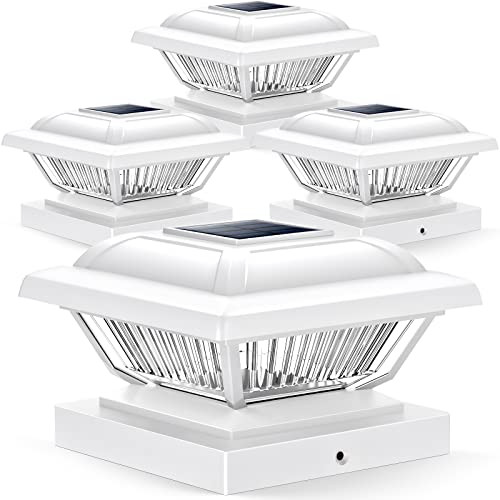 LETMY Solar Outdoor Cap Lights, 4 Pack Solar Powered Fence Post Lights, High Brightness Waterproof for 4x4, 4.5x4.5, 5x5 Posts Fence Deck Patio Garden Decoration