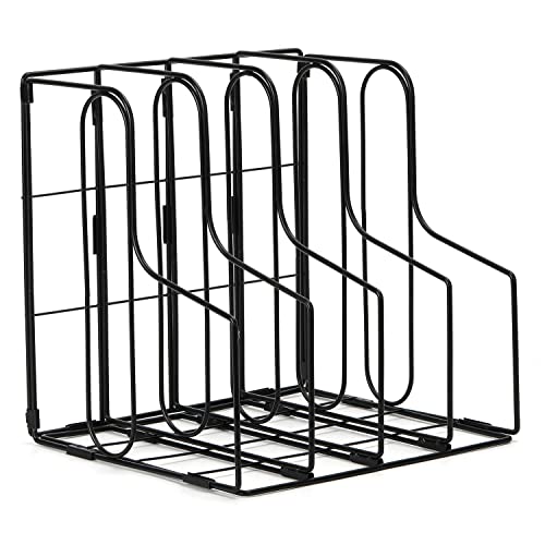 EasyPAG Desk Organizers Metal Desktop Magazine File Holder with 4 Vertical Compartments Rack File Organizer for Office Workspace,Black