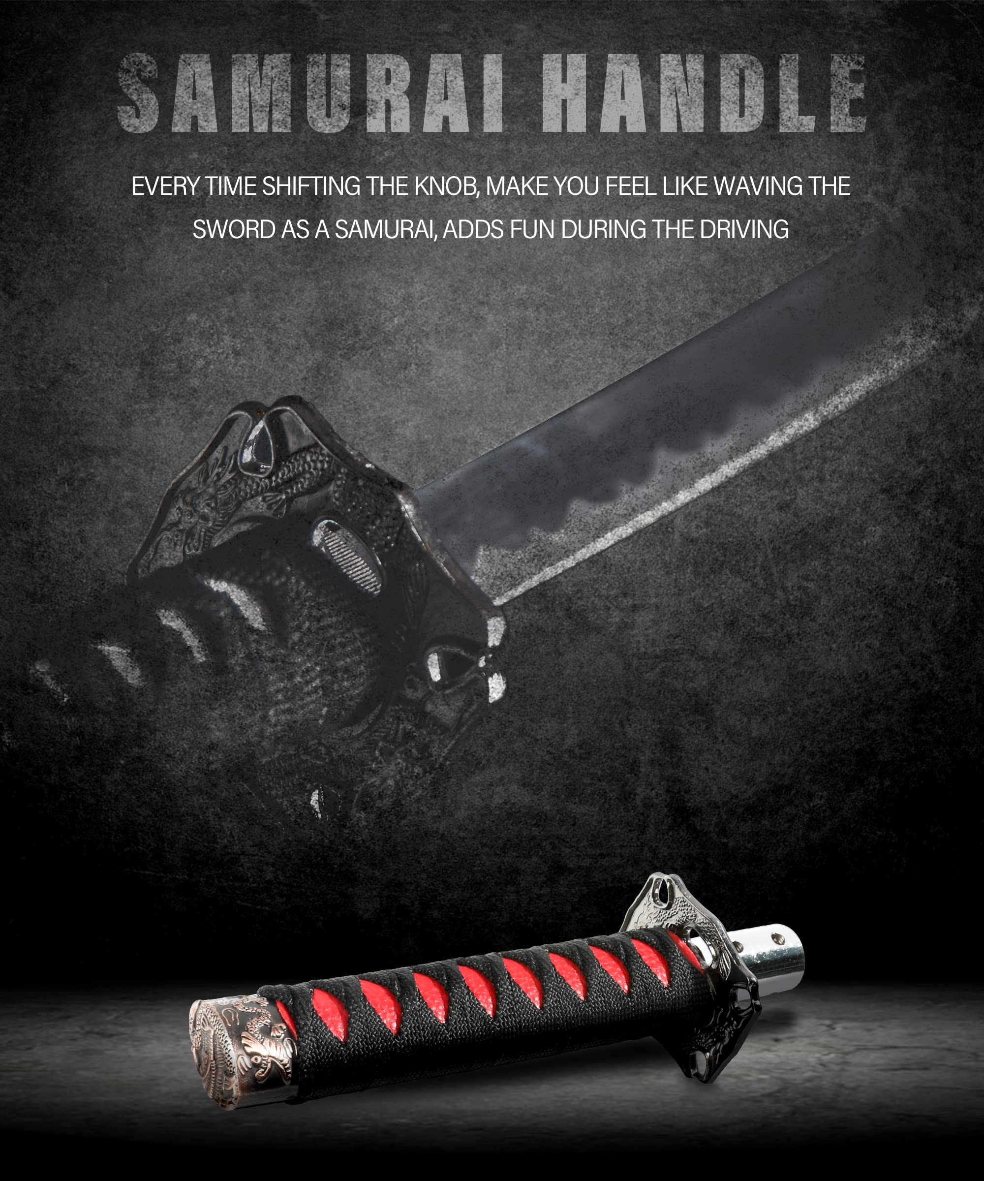 SUJADE YAKEFLY Universal Katana Gear Shifter,Gear Shift Knob Sword Shift Knobs,Katana Shift Knob Samurai Sword Gear Shifter with 4 Adapters,Katana Samural Shift Gear Lever (Red&Black)
