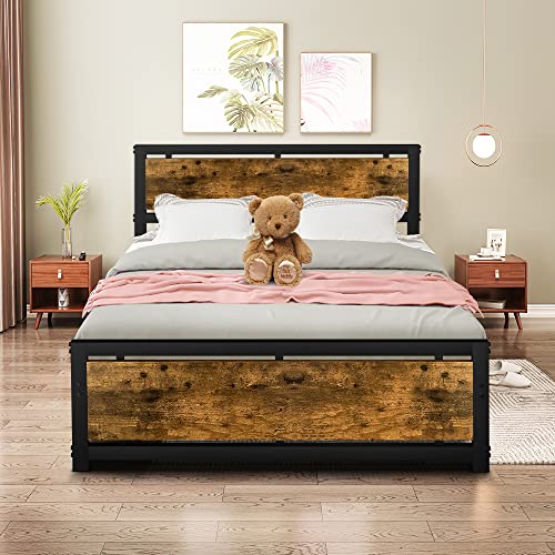 Pliwier Bed Frame with Headboard and Footboard, 13 Heavy Duty Bed Slats, 13 Sturdy Legs Support, No Box Spring Needed, Noise Free, Easy Assembly