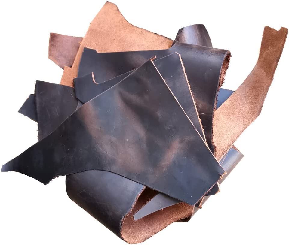 Leather Scraps, 1.8-2.0mm Genuine Cowhide Scraps for Tooling/Crafting, Vintage Brown, 1 lb