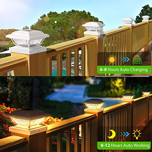 LETMY Solar Post Cap Lights Outdoor, 6 Pack High Brightness Solar Powered Fence Post Cap Lights Outdoor Waterproof for 4x4, 4.5x4.5, 5x5 Posts Fence Deck Patio Garden Decoration