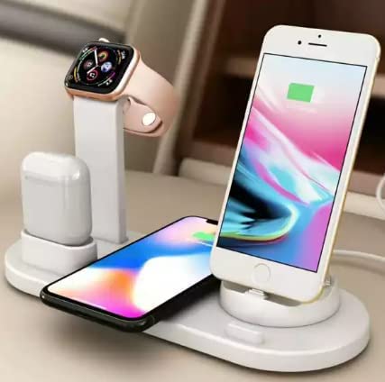 Multi-Port Fast Wireless Charging Station | Universal Contactless Charging Docks | Compatible with Smart Devices, Watch, AirPods Pro, iPhone 14/13/12/11 Pro Max/X/XS/XR 8/Plus (6-in-1 White)