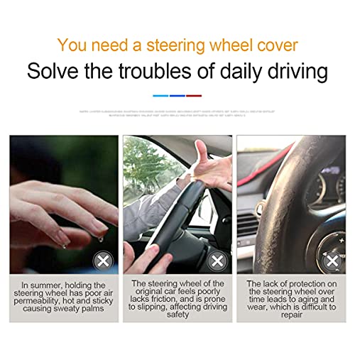 LoyaForba Car Steering Wheel Cover, Soft Leather Breathable Auto Steering Wheel Anti-Slip Protector, Universal Elastic 15 inch Stitching for Men Women Girls, Car Interior Accessories (Black/Blue)