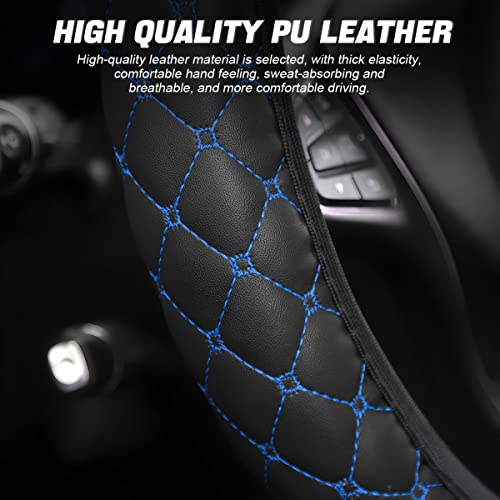 LoyaForba Car Steering Wheel Cover, Soft Leather Breathable Auto Steering Wheel Anti-Slip Protector, Universal Elastic 15 inch Stitching for Men Women Girls, Car Interior Accessories (Black/Blue)