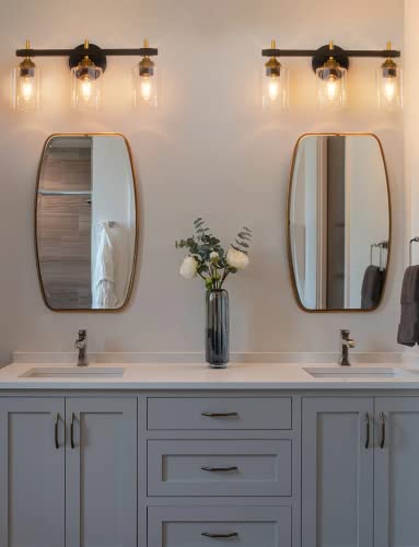 AXHODSME 3-Light Bathroom Light Fixtures, Black and Gold Bathroom Lights Over Mirror, Modern Bathroom Vanity Light with Clear Glass Shade, Wall Sconces for Bedroom Living Room, Bulbs Not Included