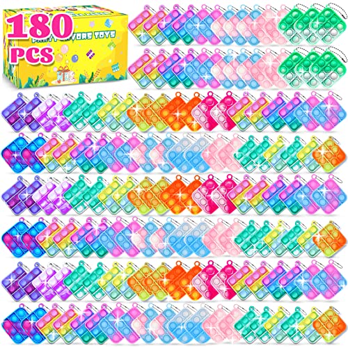 180 PCS Easter Egg Fillers,Mini Pop Keychain Party Favors for Kids, Fidget Toy Pack Bulk,Silicone Squeeze Pop Bubble Fidget Stress Relief,Birthday Party Favors,Prizes for Girl Boy Adult