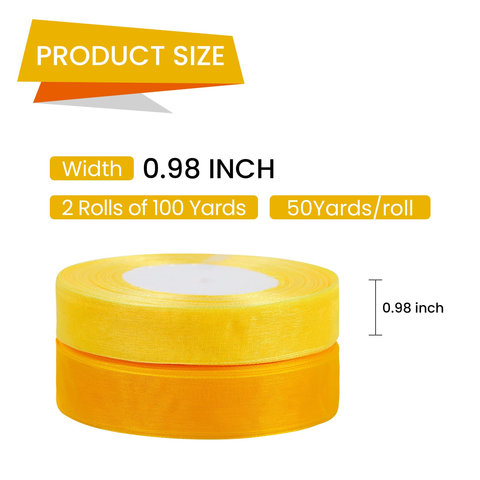 1 inch Yellow Organza Ribbon for Gift Wrapping,100 Yard Craft Sheer Chiffon Ribbon for Gift Wrapping,Bouquet Wrapping,Wedding Decoration,All Crafting and Sewing