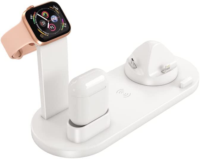 Multi-Port Fast Wireless Charging Station | Universal Contactless Charging Docks | Compatible with Smart Devices, Watch, AirPods Pro, iPhone 14/13/12/11 Pro Max/X/XS/XR 8/Plus (6-in-1 White)