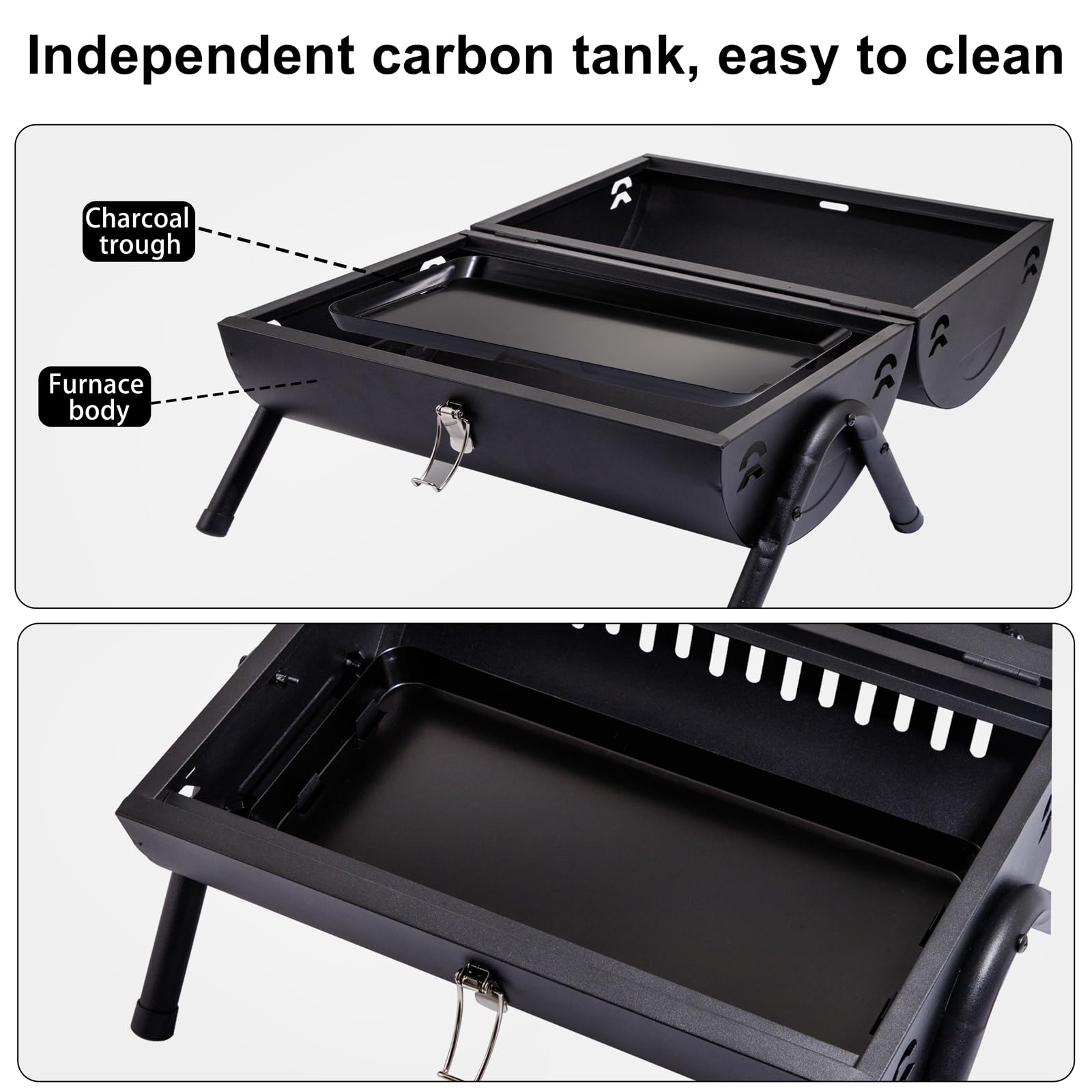 Supernal Portable Charcoal Grill,Tabletop Charcoal Grill,BBQ Grill for Outdoor Cooking Camping,Picnics,Backyard,Balcony-Black,2 Carbon Tank,2 Baking Net,1 Baking Pan