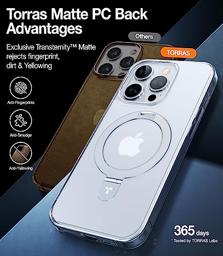 TORRAS 360° Rotatable Ring for iPhone 14 Pro Case [Compatible with Magsafe] with Stand, Magnetic Ring Mil-Grade Shockproof Translucent Back Slim 14 Pro Phone CaseOstand R, Mist Clear