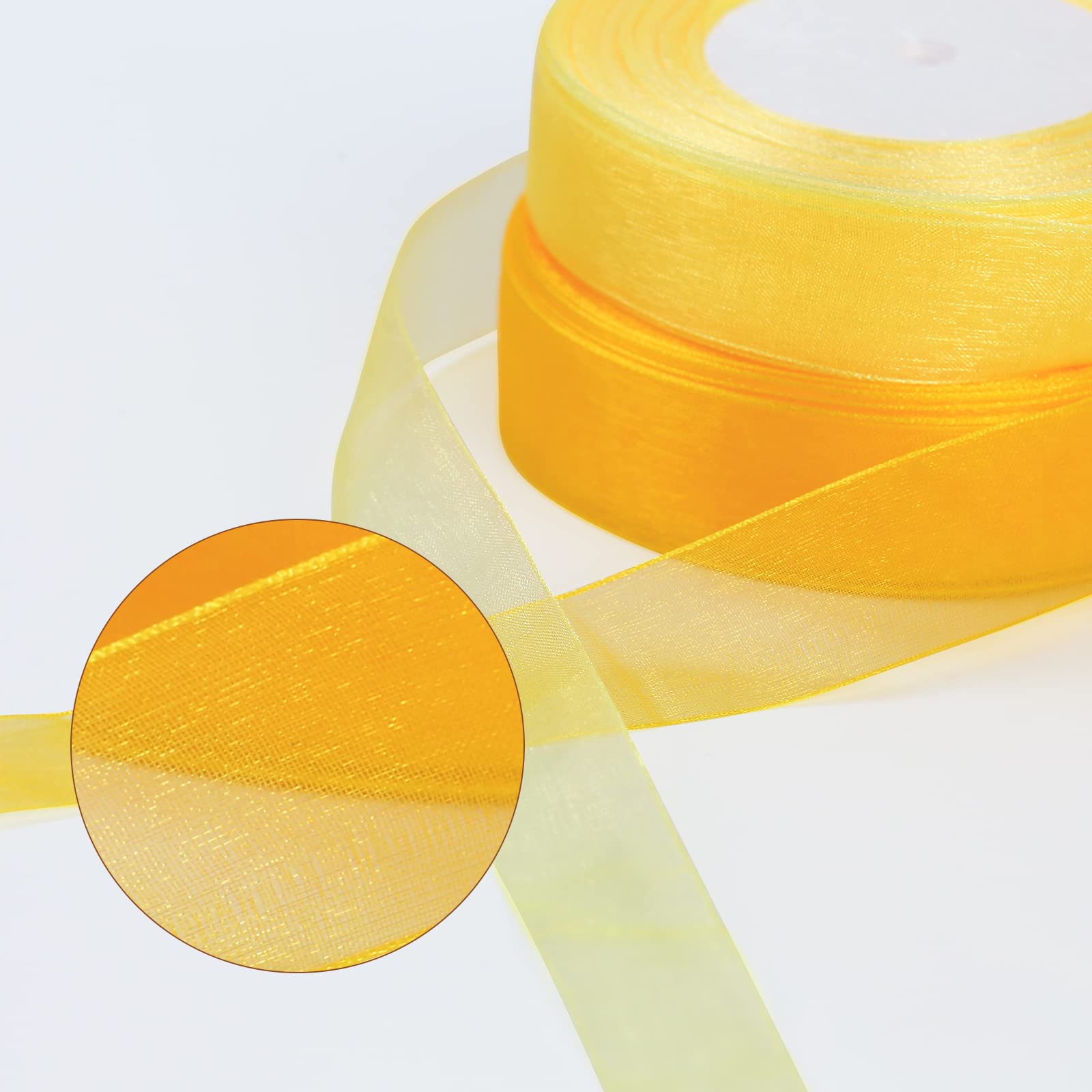 1 inch Yellow Organza Ribbon for Gift Wrapping,100 Yard Craft Sheer Chiffon Ribbon for Gift Wrapping,Bouquet Wrapping,Wedding Decoration,All Crafting and Sewing
