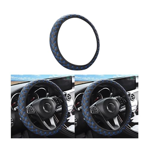 LoyaForba Car Steering Wheel Cover, Soft Leather Breathable Auto Steering Wheel Anti-Slip Protector, Universal Elastic 15 inch Stitching for Men Women Girls, Car Interior Accessories (Black/Blue)