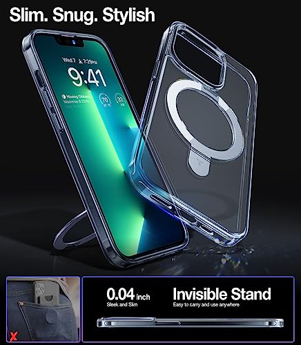 TORRAS 360° Rotatable Ring for iPhone 14 Pro Case [Compatible with Magsafe] with Stand, Magnetic Ring Mil-Grade Shockproof Translucent Back Slim 14 Pro Phone CaseOstand R, Mist Clear