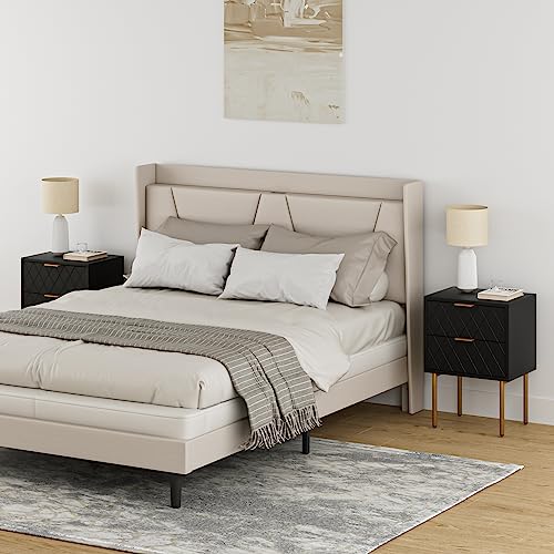 Aobafuir Night Stand, Modern Nightstand with Drawers, End Tables Living Room, Small Gold Side Table for Bedroom, Bedside Furniture (12-Black Diamond, 2 Drawer)