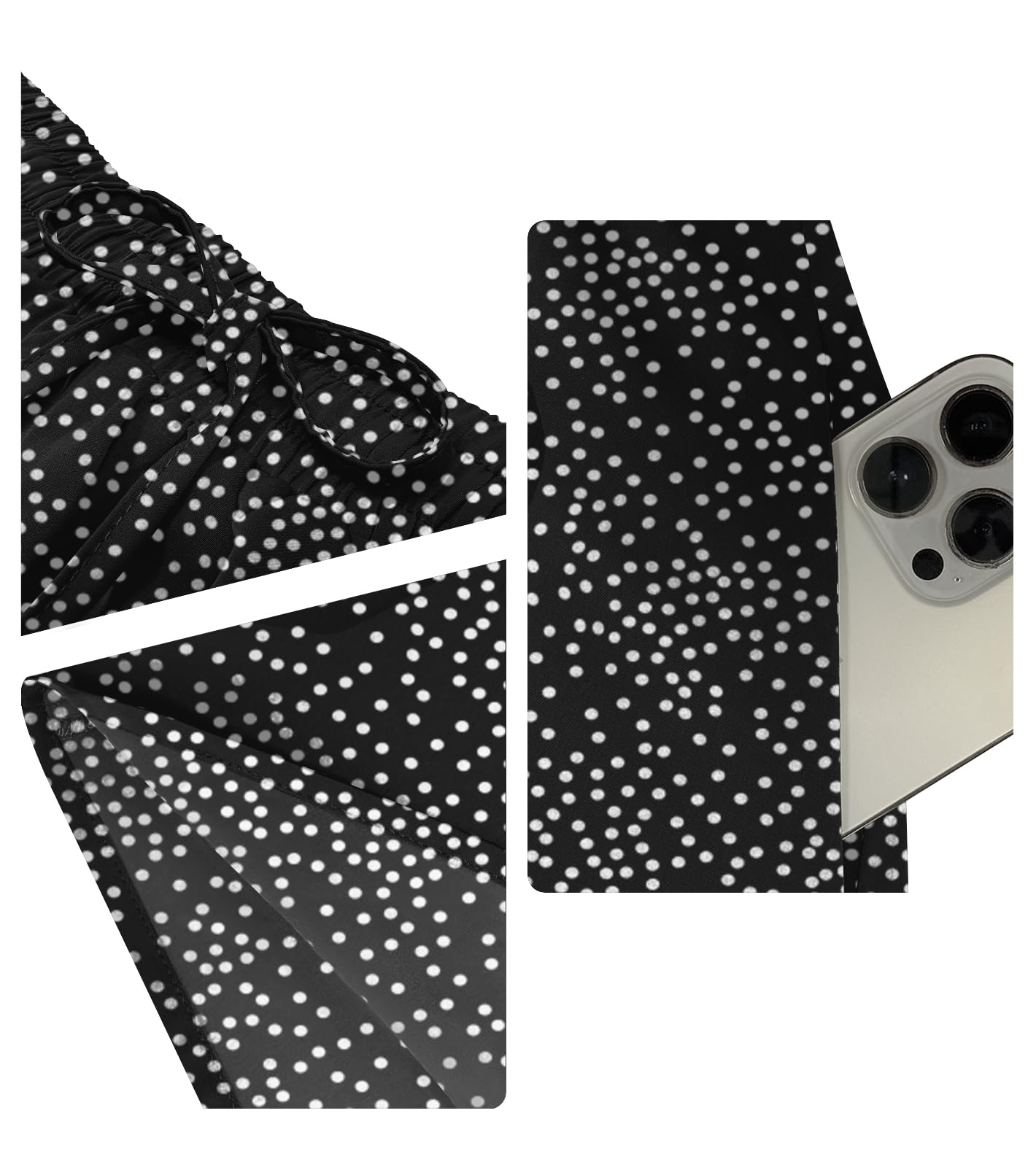 Yincro Women's Flowy Maxi Skirt Summer Pleated High Waisted Casual Long Skirts with Pockets (White Polka Dot Black, L)