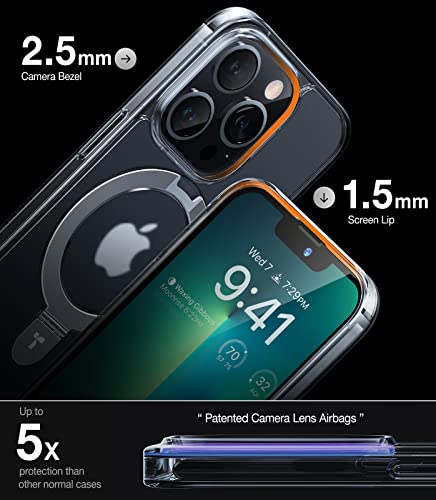 TORRAS 360° Rotatable Ring for iPhone 14 Pro Case [Compatible with Magsafe] with Stand, Magnetic Ring Mil-Grade Shockproof Translucent Back Slim 14 Pro Phone CaseOstand R, Mist Clear