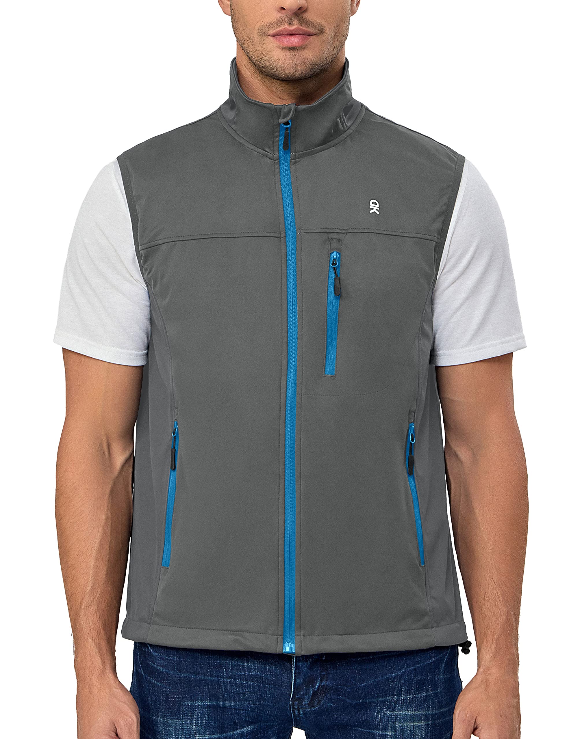 Little Donkey Andy Men's Softshell Vest, Lightweight Golf Vest Windproof Sleeveless Cycling Jacket for Running, Hiking (Pure Grey M)