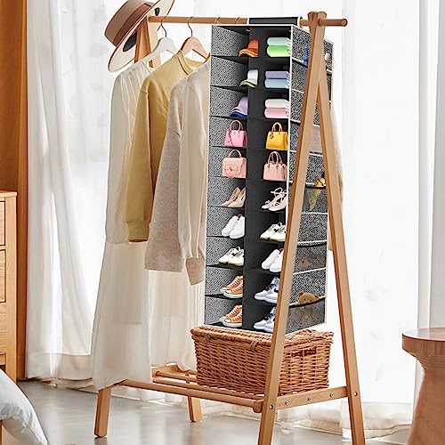 VERONLY 20 Section Hanging Shoe Organizer, Fabric Closet Hanging Shoe Storage Rack with 10 Side Pockets for Shoes, Hats, Handbags, Clothes (Black)