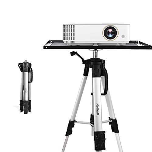 Nelhalt Projector Stand, 17 to 48 inch Adjustable Height, Foldable Aluminum Alloy Tripod Stand with Mouse Pad and Ball Head for Laptop Computer DJ Equipment Holder(Silver)