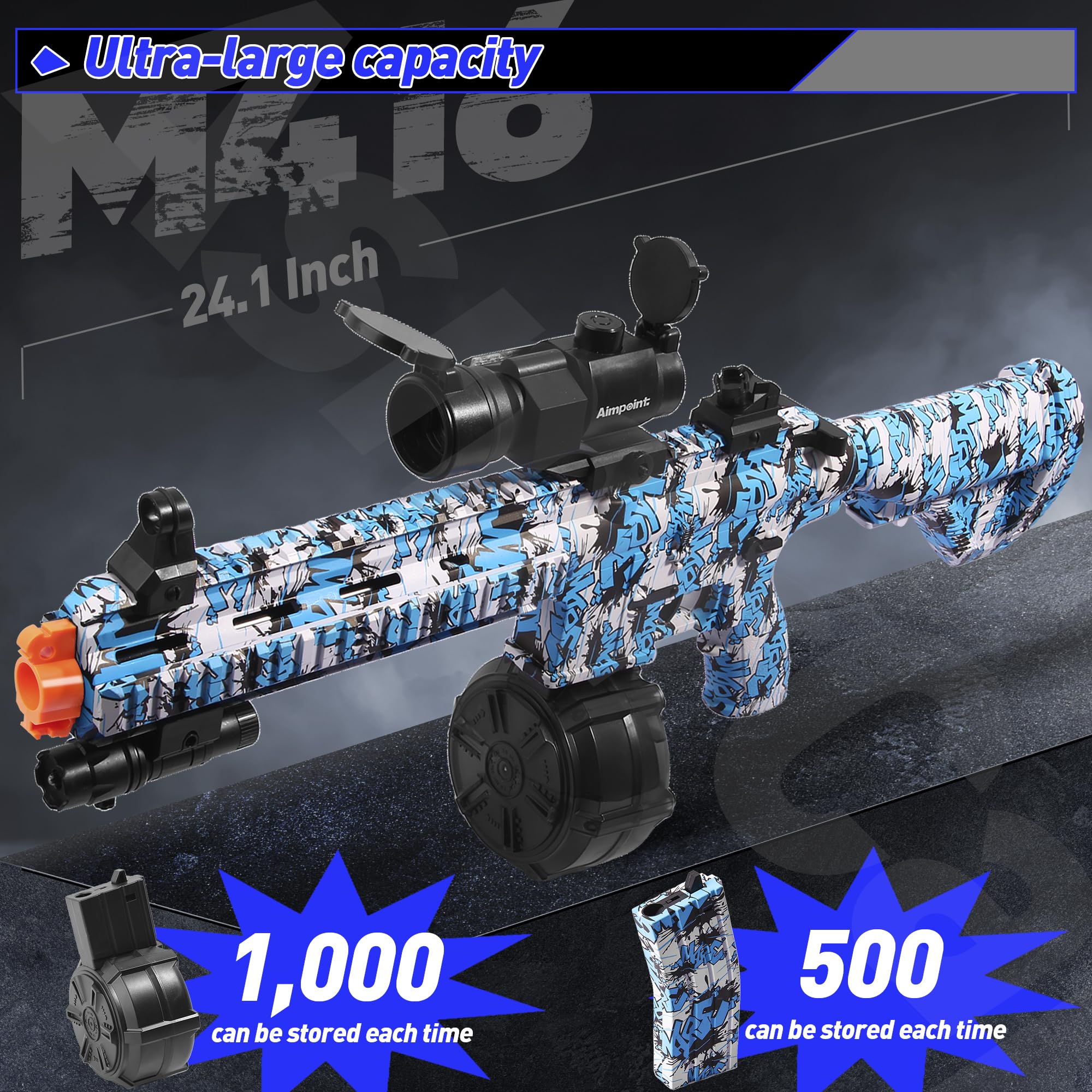 Large Electric Splatter Blaster with Drum, Automatic and Semi-Automatic Dual Mode Gel Ball Blaster, for Outdoor Activities -Team Game, Blue