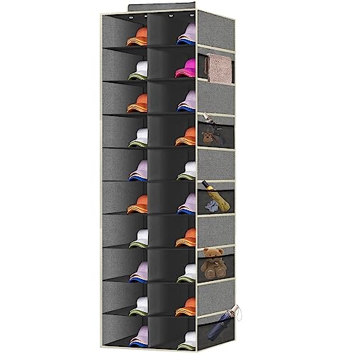 VERONLY 20 Section Hanging Shoe Organizer, Fabric Closet Hanging Shoe Storage Rack with 10 Side Pockets for Shoes, Hats, Handbags, Clothes (Black)