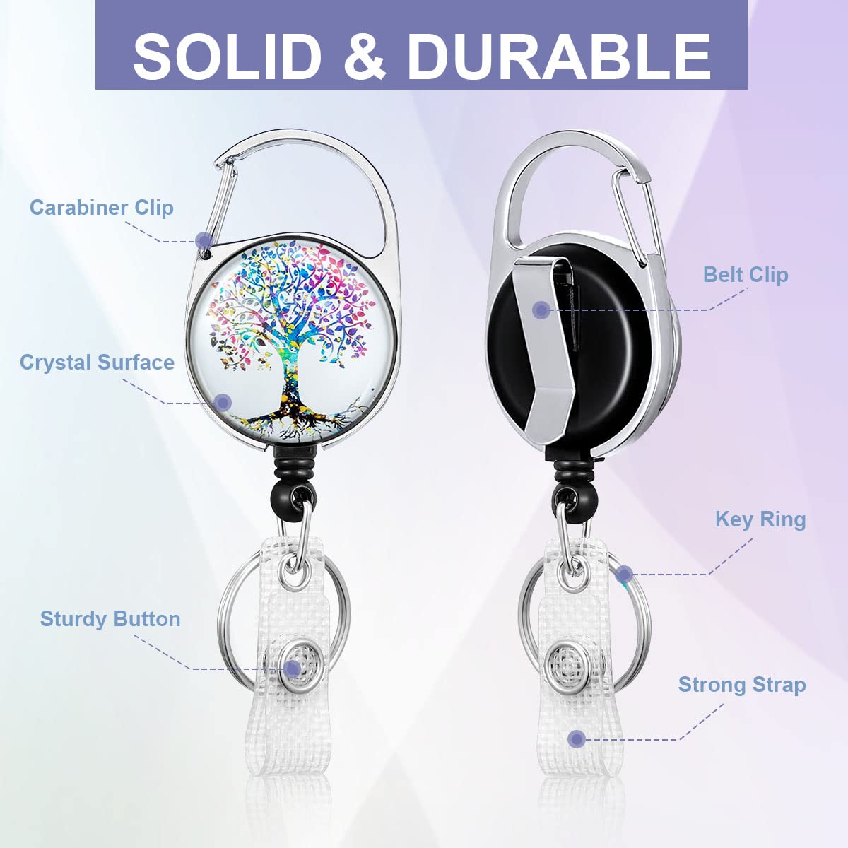 WoEluone Heavy-Duty Badge Holder Retractable Badge Reel with Belt Clip & Key Ring - Vertical ID Work Badge with Nature Tree of Life Design - Perfect for Office Workers, Nurses, Teachers, and Students