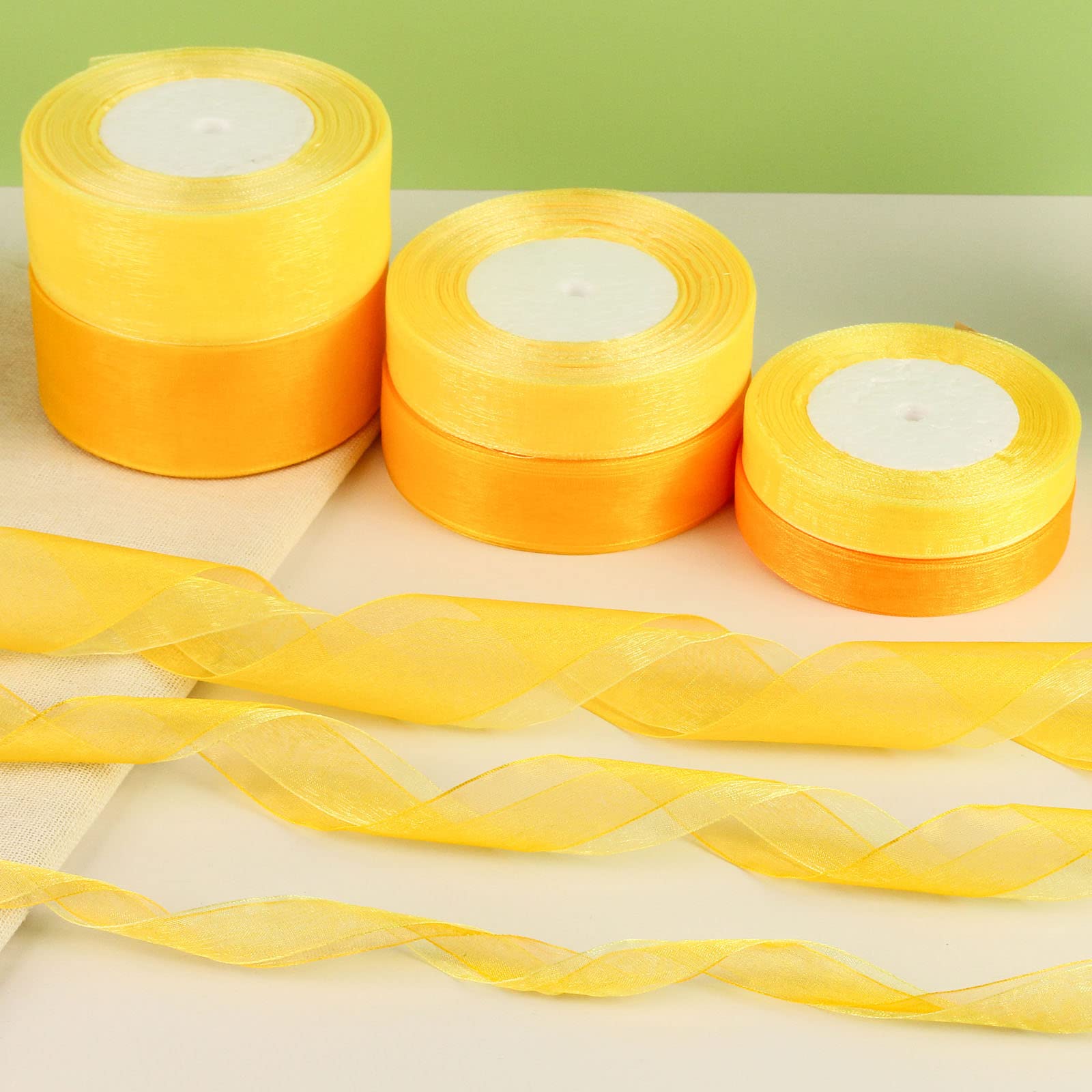 1 inch Yellow Organza Ribbon for Gift Wrapping,100 Yard Craft Sheer Chiffon Ribbon for Gift Wrapping,Bouquet Wrapping,Wedding Decoration,All Crafting and Sewing