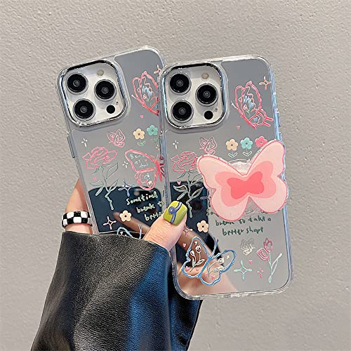 Espumoso Case for Mirror with Hand Stand Holder Flexible Cute Case Soft Print Silicone Clear Makeup Mirror Women Girls Shockproof Protect Cover (Butterfly)