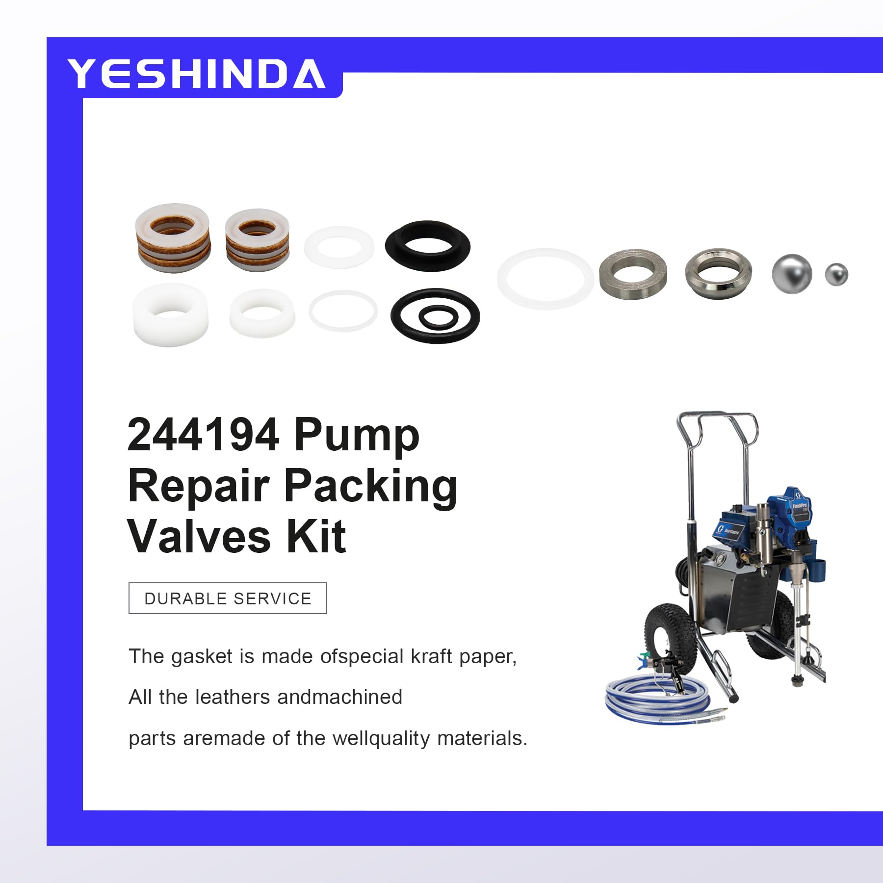 YESHINDA 244194 Pump Repair Packing Kit Fit for Graco Airless Paint Sprayer 295 390 395 490 495 595 3400 Paint Spray Guns