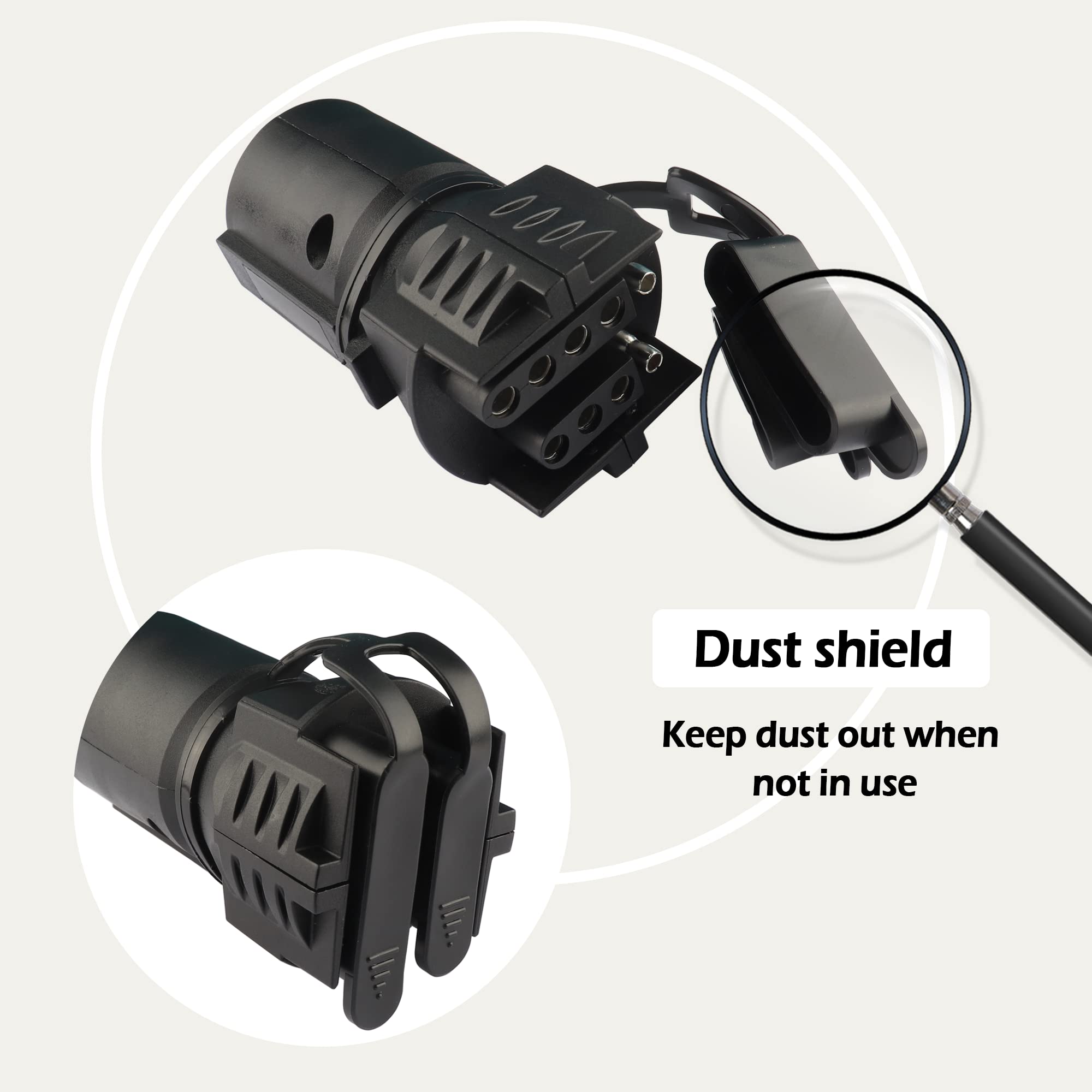 CXCCOI Upgrade Version 2 in 1 Trailer Plug Adapter for 7 Pin Round to 4 or 5 Flat Blade Trailer Connector with Dustproof Cover Plug-N-Play Suitable for Towing RV/Trailers