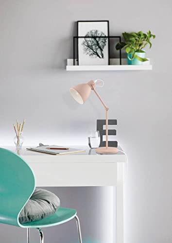 EGLO 204085A Priddy 17 inch Desk Lamp Plug-in Lighting for Living Room, Bedroom, Dorm, and Office, Pastel Apricot Pink