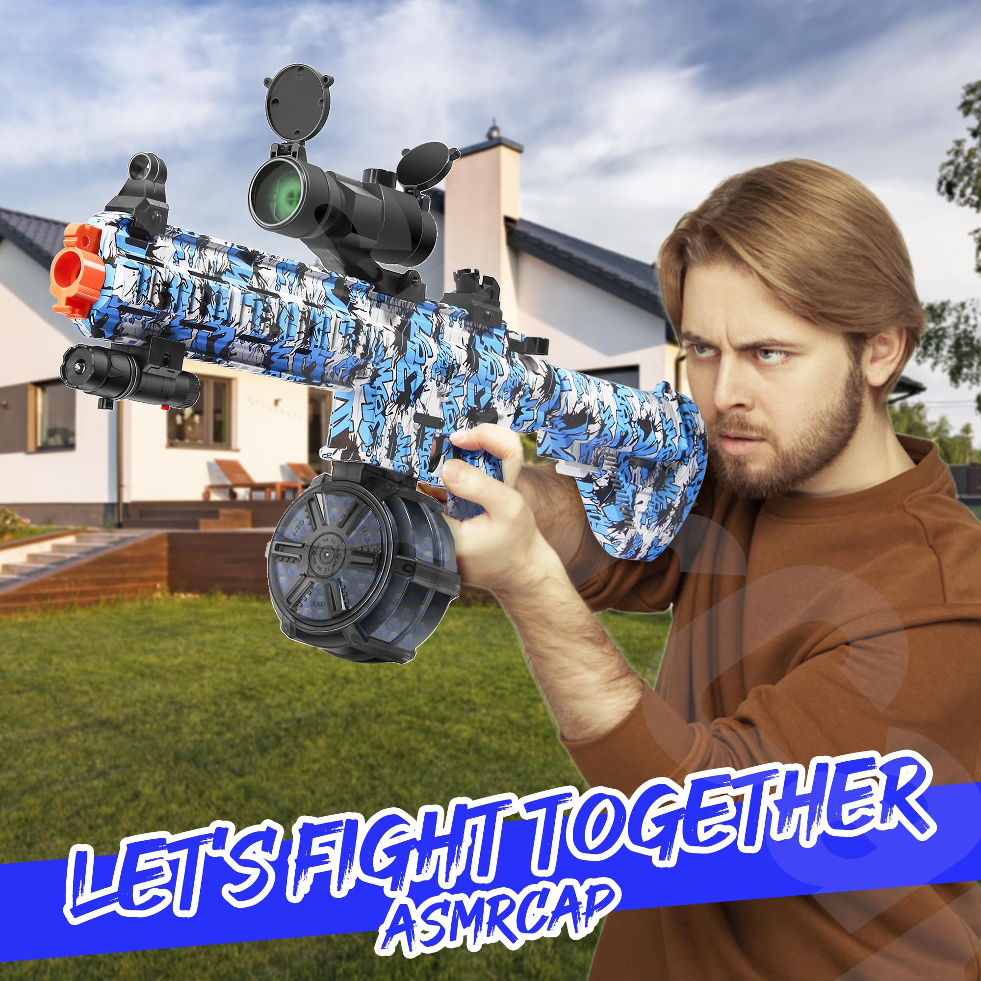 Large Electric Splatter Blaster with Drum, Automatic and Semi-Automatic Dual Mode Gel Ball Blaster, for Outdoor Activities -Team Game, Blue
