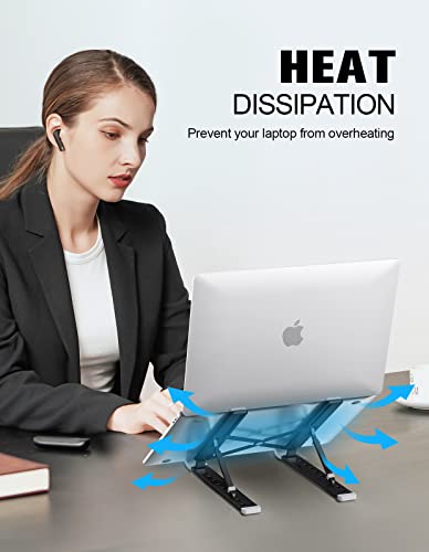 RIWUCT Laptop Stand for Desk, 9-Levels Adjustable Ergonomic Laptop Riser Holder, Aluminum Foldable Portable Computer Notebook Stand Compatible with MacBook, Air, Pro All Laptops 10-15.6β (Black)
