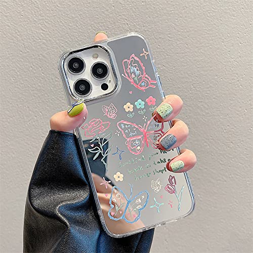 Espumoso Case for Mirror with Hand Stand Holder Flexible Cute Case Soft Print Silicone Clear Makeup Mirror Women Girls Shockproof Protect Cover (Butterfly)