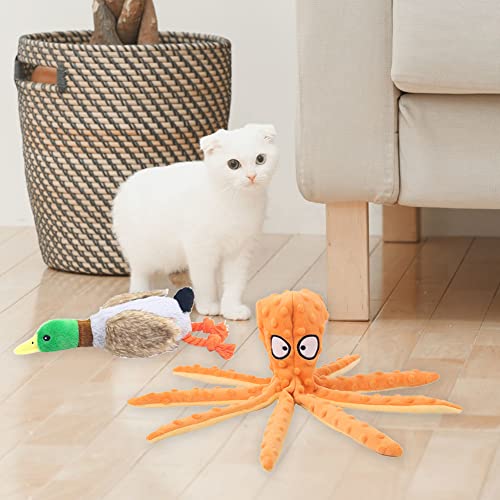 oAutoSjy 2pcs Plush Squeaky Dog Toy No Stuffing Octopus Duck Pet Toy for Small Medium and Large Dogs Crinkle Dog Toy Indoor Pet Interactive Toy Chew Toy for Biting Training Puppy Teething,Purple