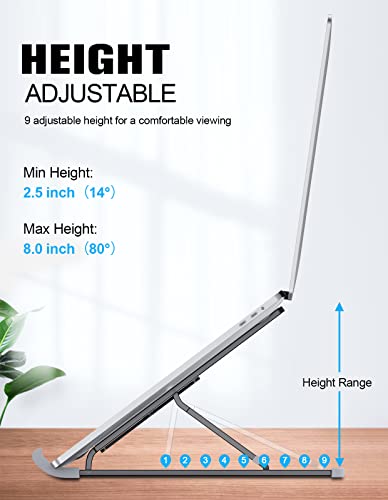 RIWUCT Laptop Stand for Desk, 9-Levels Adjustable Ergonomic Laptop Riser Holder, Aluminum Foldable Portable Computer Notebook Stand Compatible with MacBook, Air, Pro All Laptops 10-15.6β (Black)