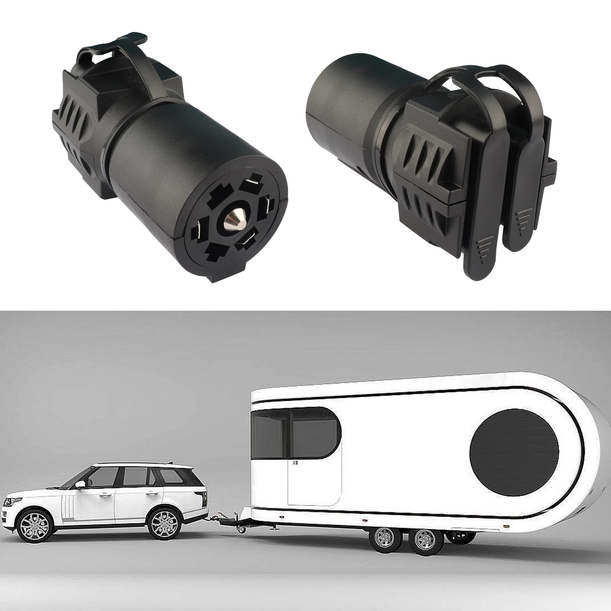 CXCCOI Upgrade Version 2 in 1 Trailer Plug Adapter for 7 Pin Round to 4 or 5 Flat Blade Trailer Connector with Dustproof Cover Plug-N-Play Suitable for Towing RV/Trailers